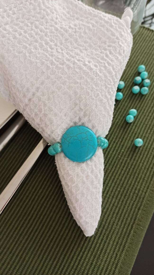 4 Pack Turquoise Gemstone Napkin Rings, Nautical Table, Natural ...