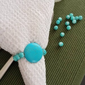 4 Pack Turquoise Gemstone Napkin Rings, Nautical Table, Natural ...