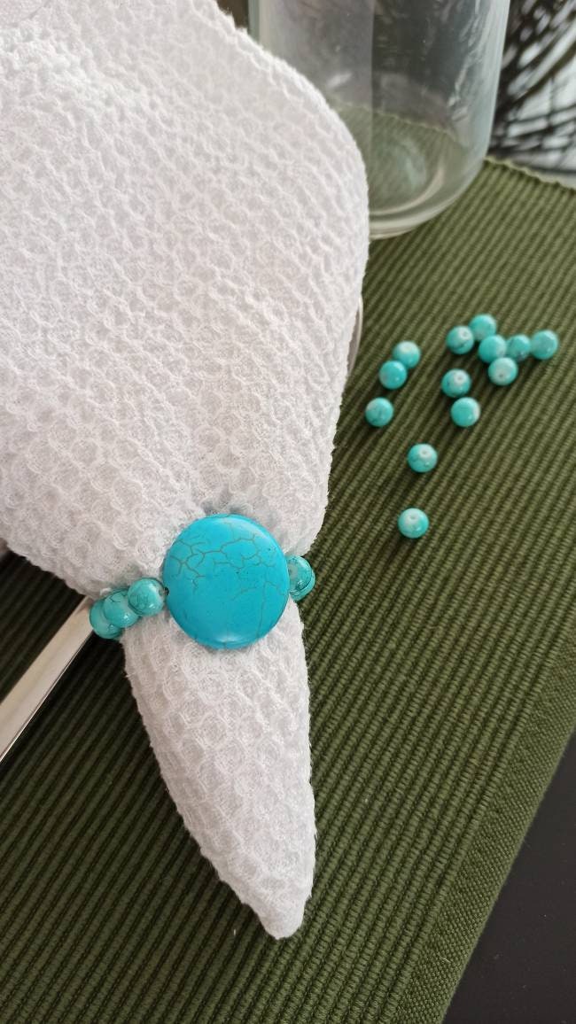 4 Pack Turquoise Gemstone Napkin Rings, Nautical Table, Natural ...