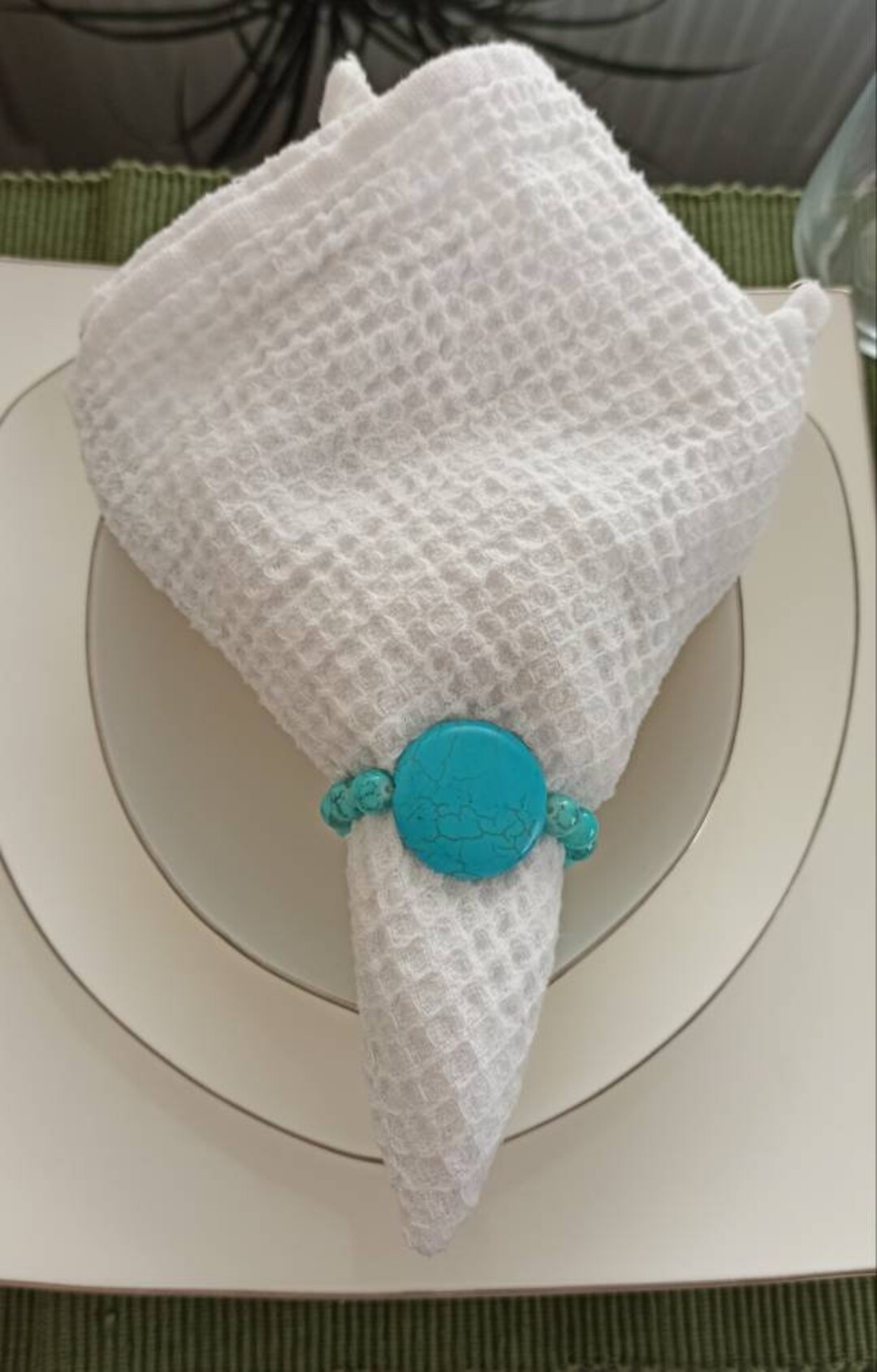 Turquoise Napkin Ring, Bead Napkin Holder, Gemstone Napkin Ring ...