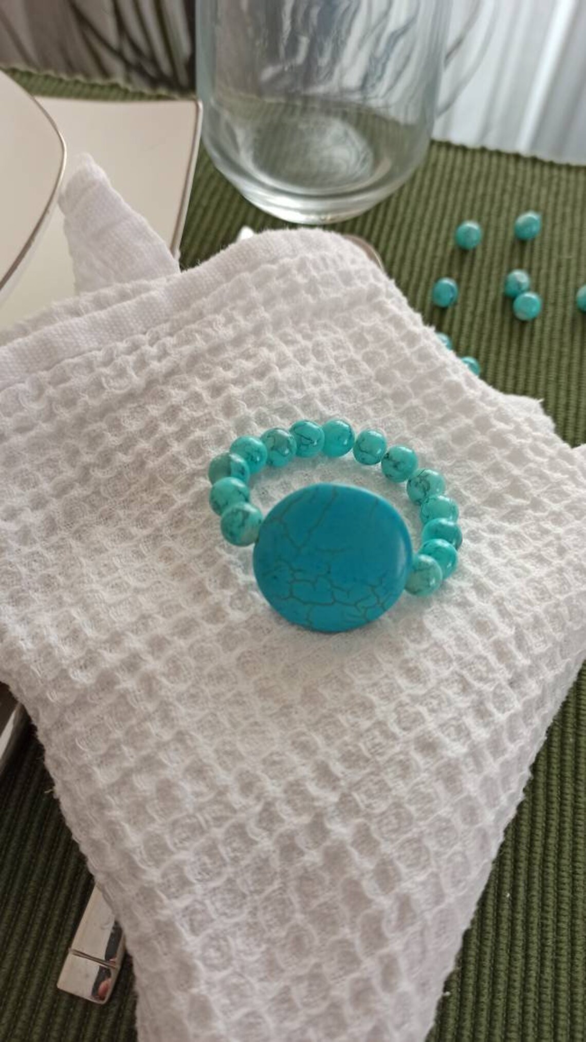 4 Pack Turquoise Gemstone Napkin Rings, Nautical Table, Natural ...