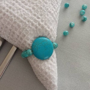4 Pack Turquoise Gemstone Napkin Rings, Nautical Table, Natural ...