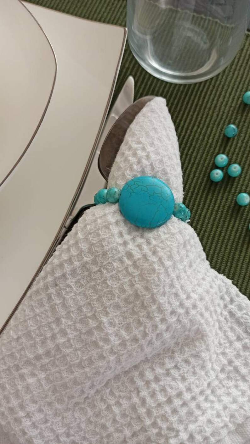4 Pack Turquoise Gemstone Napkin Rings, Nautical Table, Natural ...