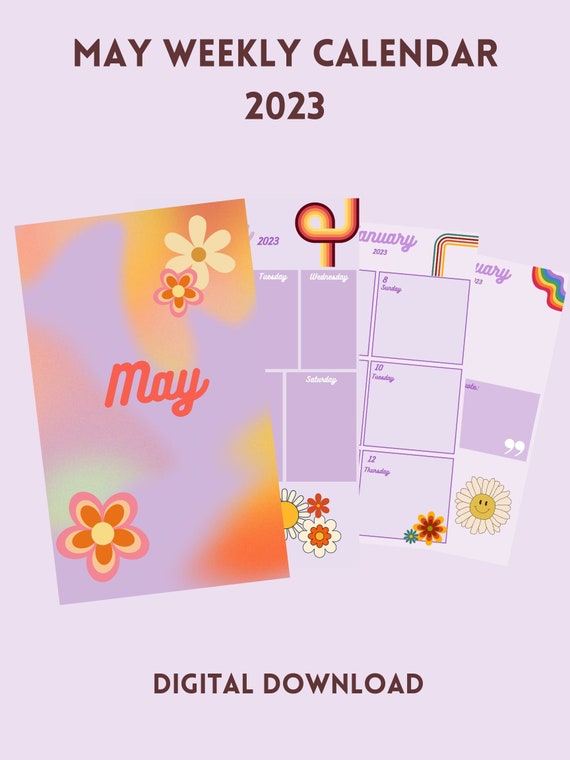 Retro Purple Weekly Calendar May 2023 Digital Download - Etsy