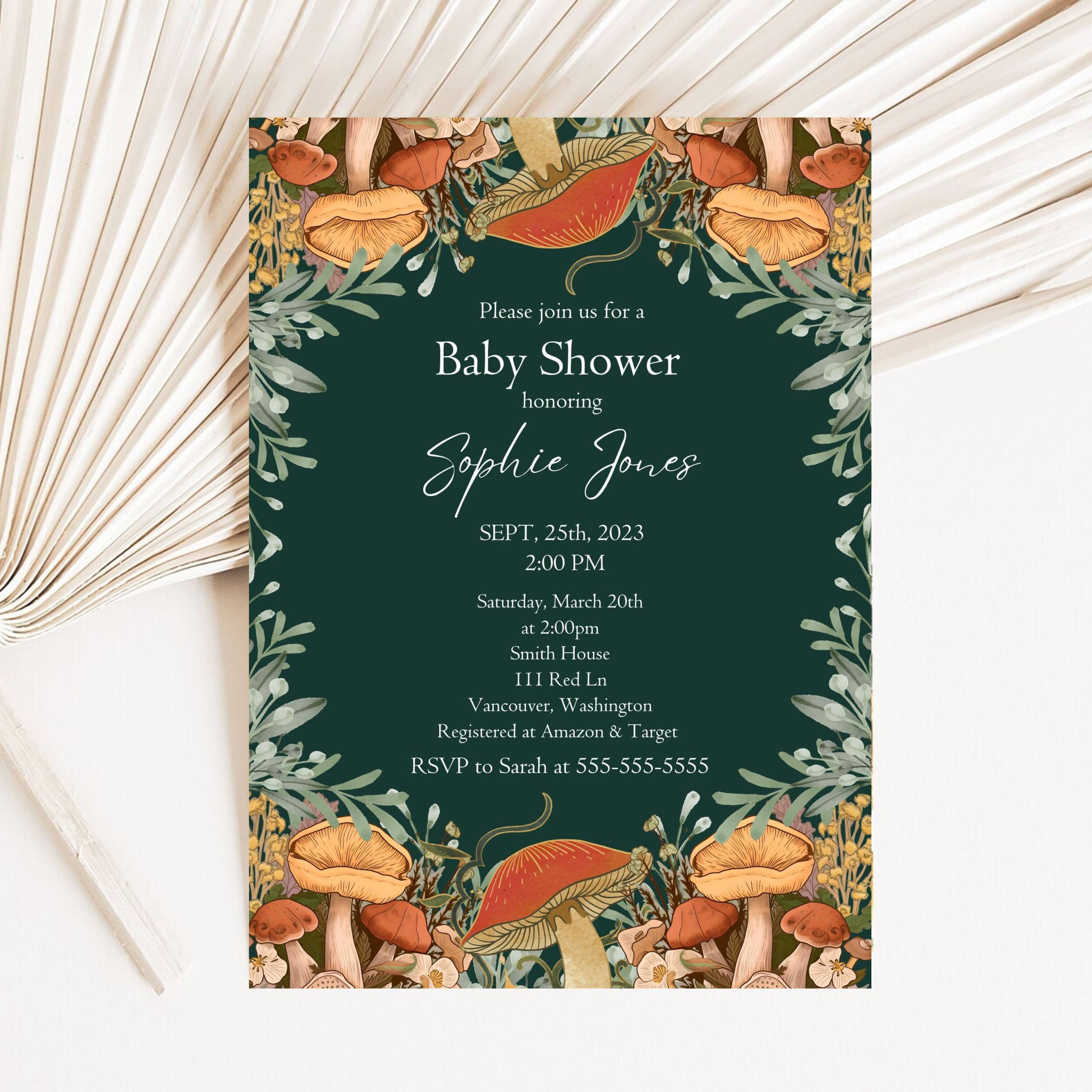 Enchanted Forest Baby Shower, Mushroom Baby Shower Invitation, Nature ...