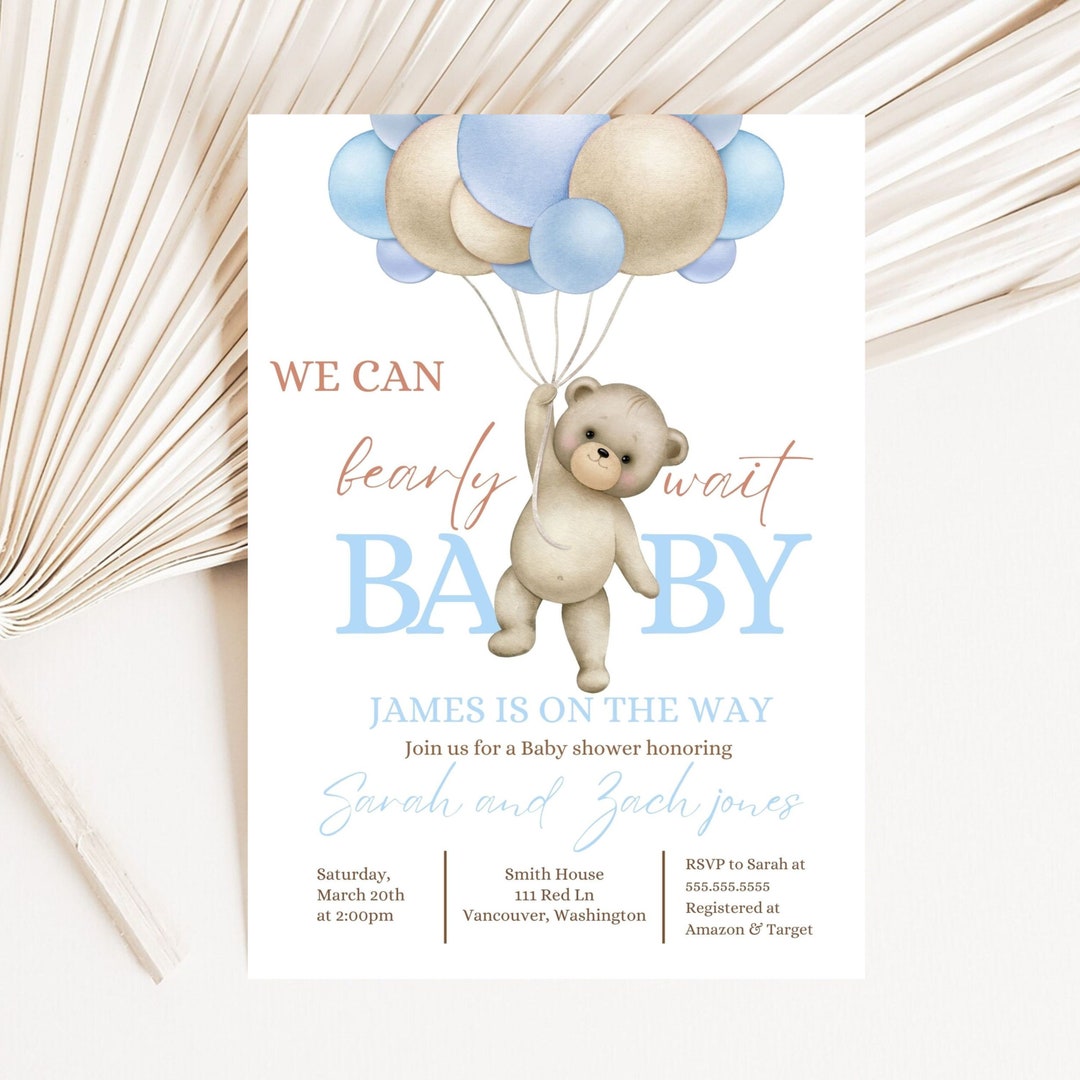 Editable Teddy Bear Hot Air Balloon Bear Theme Baby Shower Invitation ...