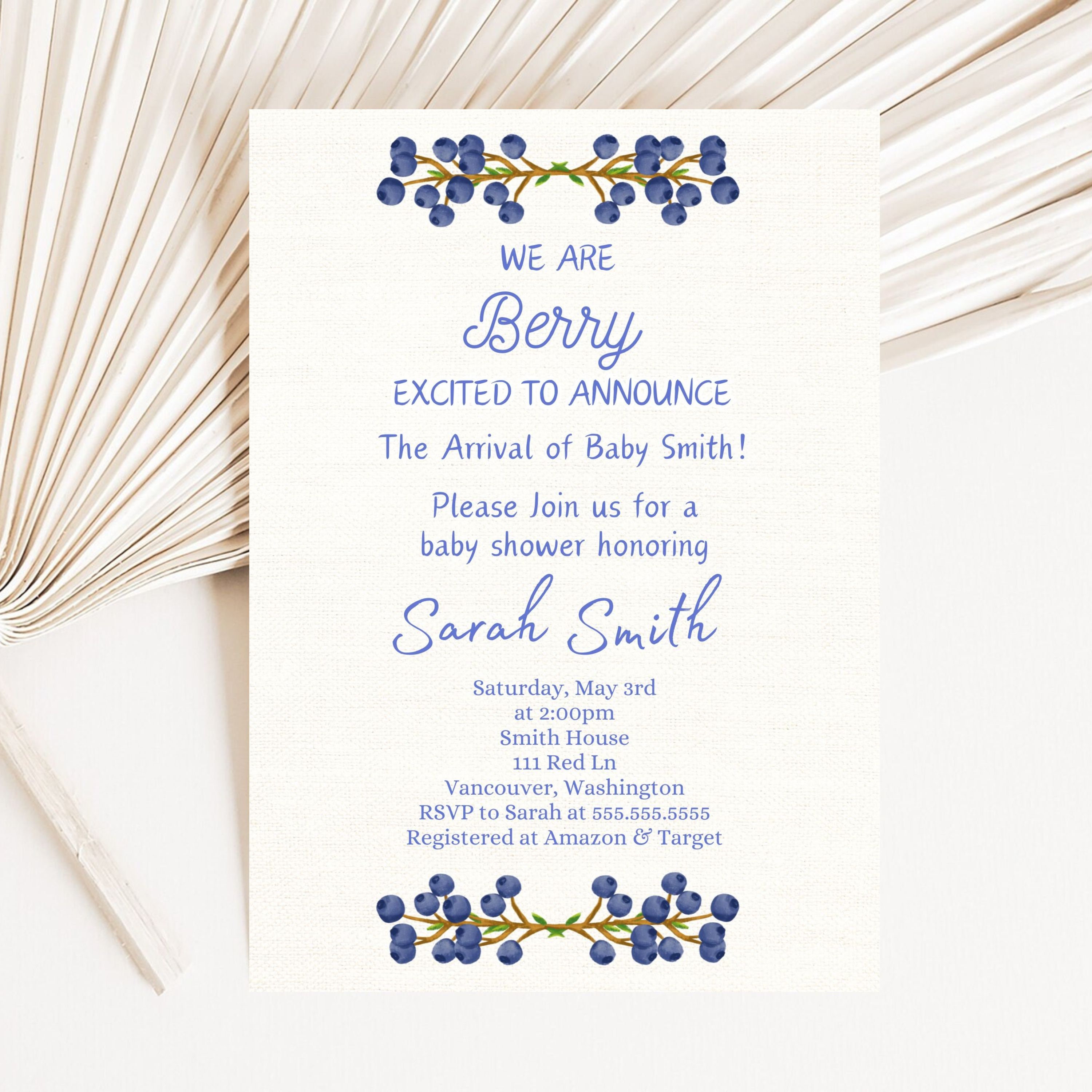 Editable Blueberry Theme Baby Shower Invitation, We Are Berry Excited ...