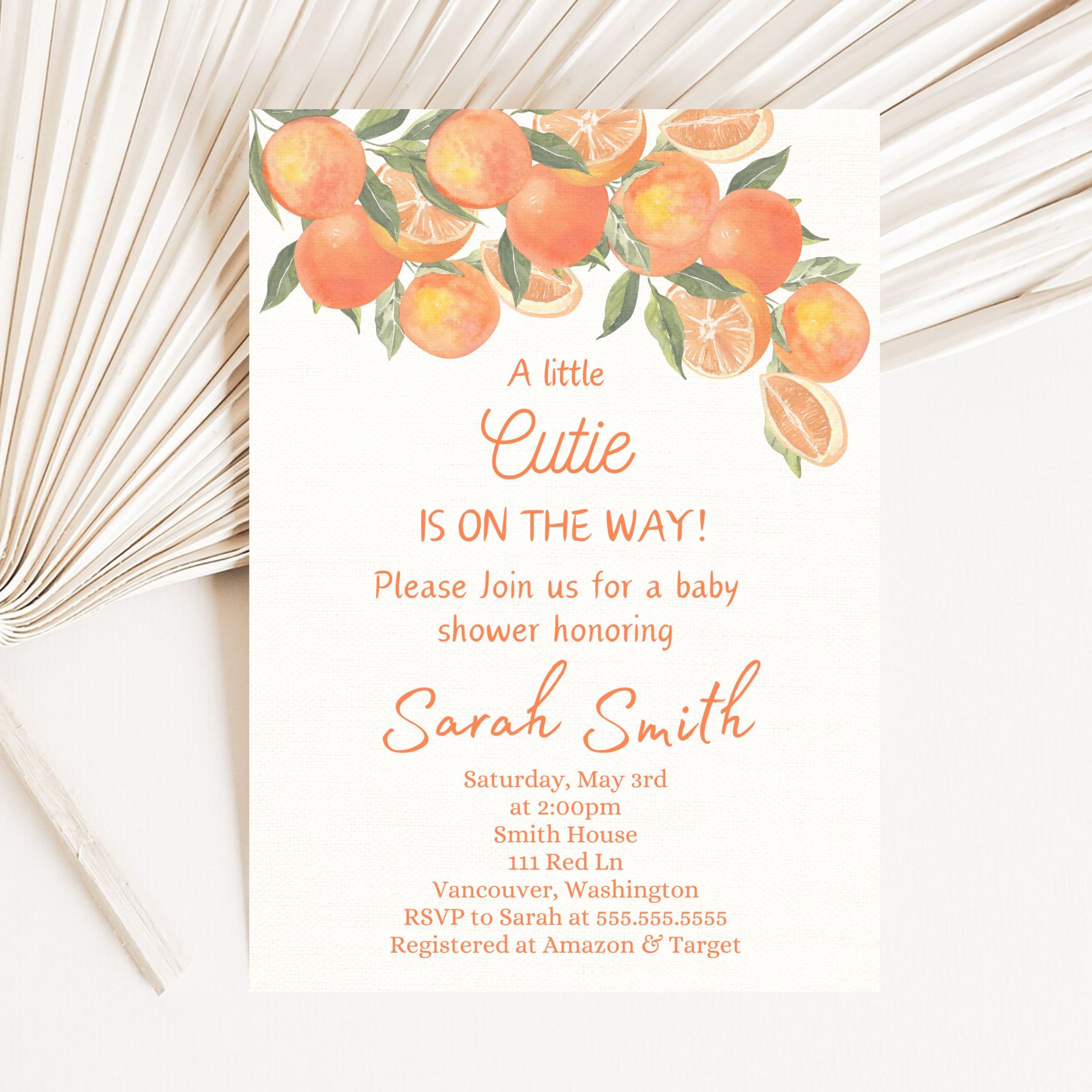 Editable Orange Theme Baby Shower Invitation, Cutie on the Way Invite ...