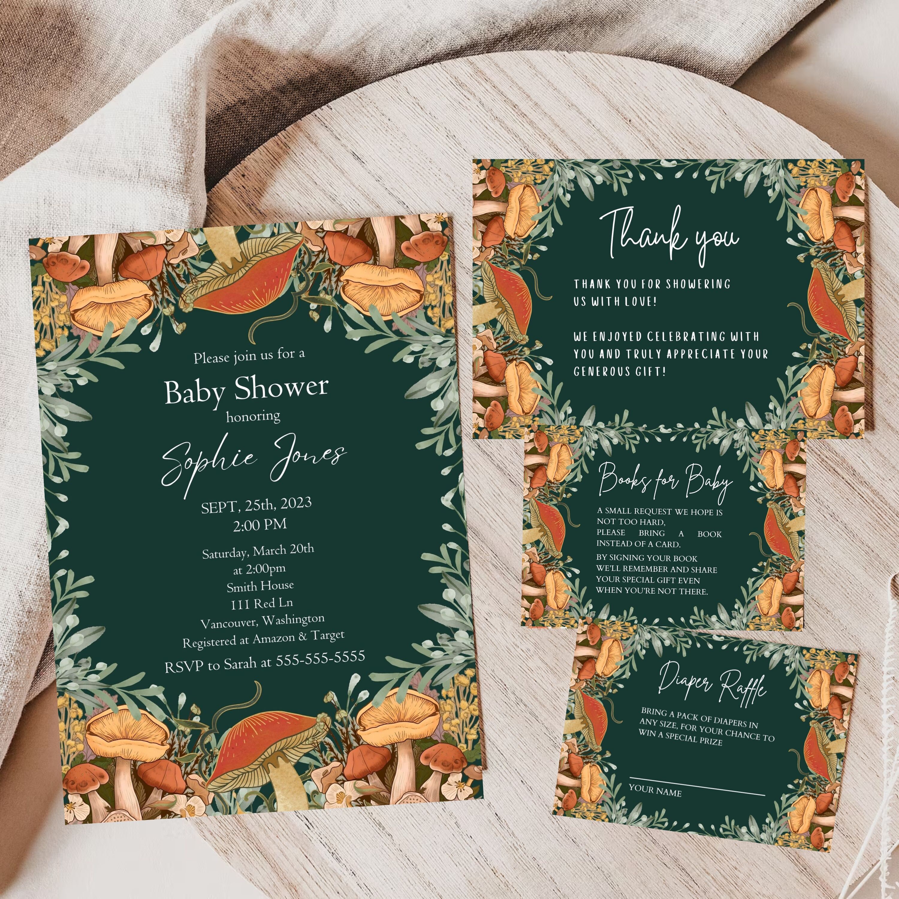 Enchanted Forest Baby Shower Invite Bundle, Mushroom Baby Shower Bundle ...