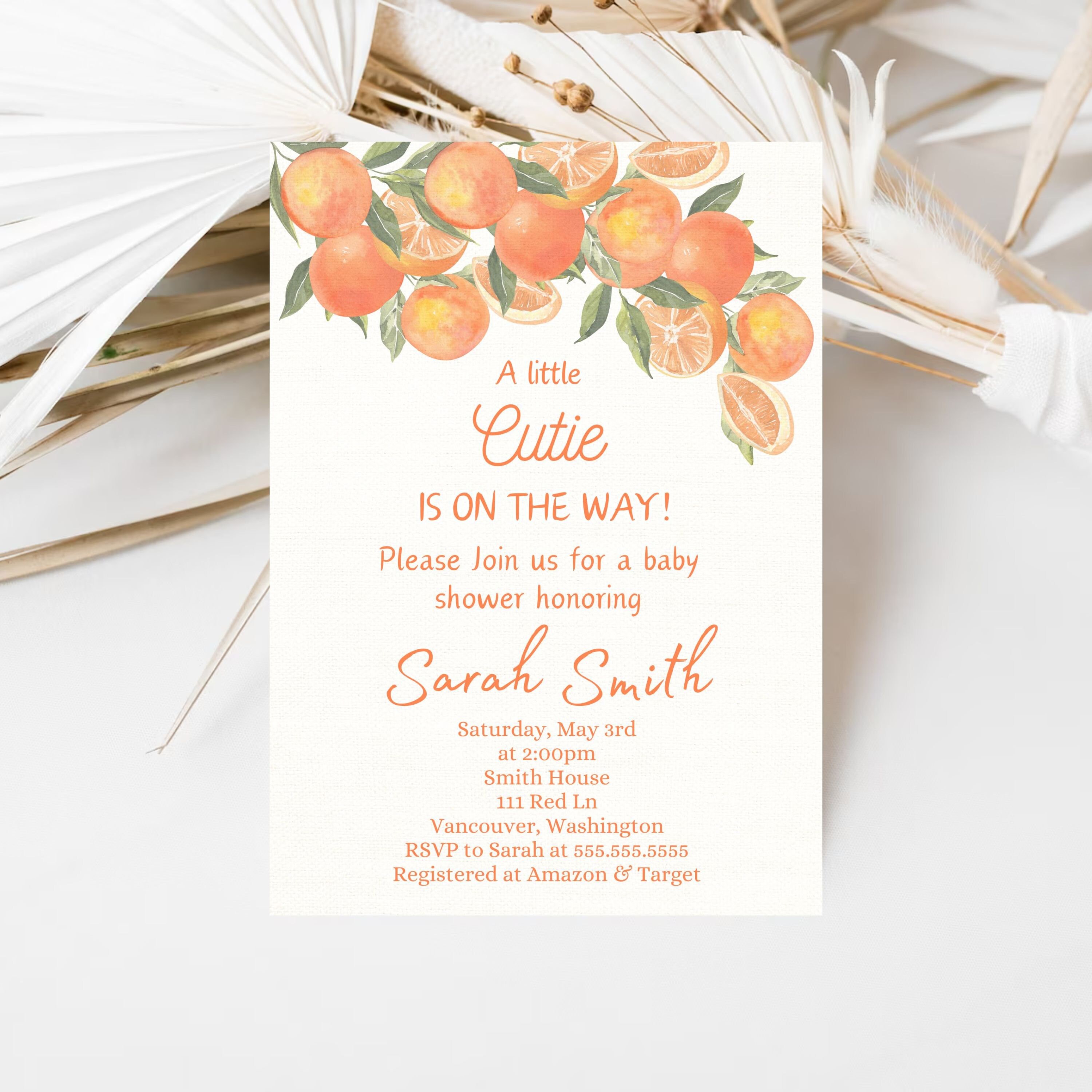 Editable Orange Theme Baby Shower Invitation, Cutie on the Way Invite ...