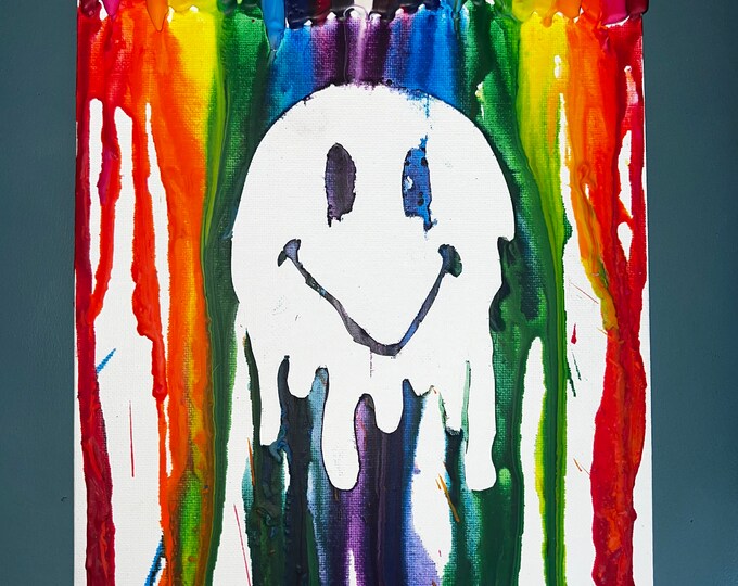 Abstract Smiley Face Trippy Drip Crayon Art - Etsy