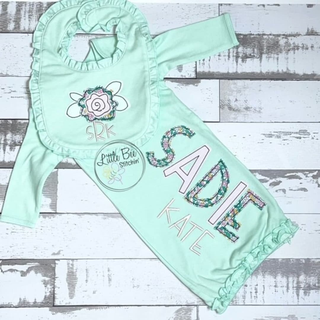 Personalized Baby Gown| Baby Girl Gown | Spring Baby Gown | Mint Baby ...