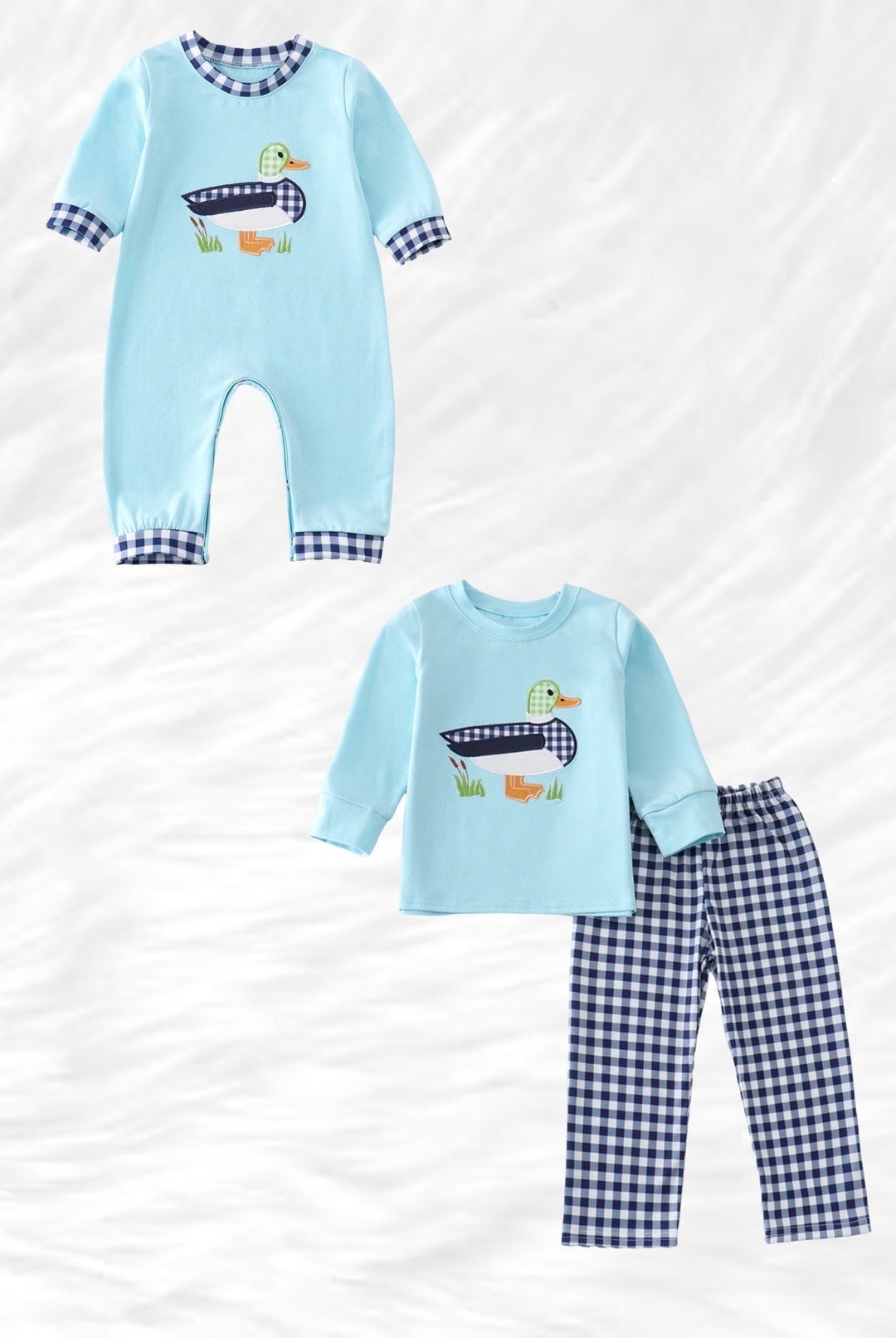 Boys Duck Applique Set, Boys Duck Applique Romper, Sibling Set, Duck ...