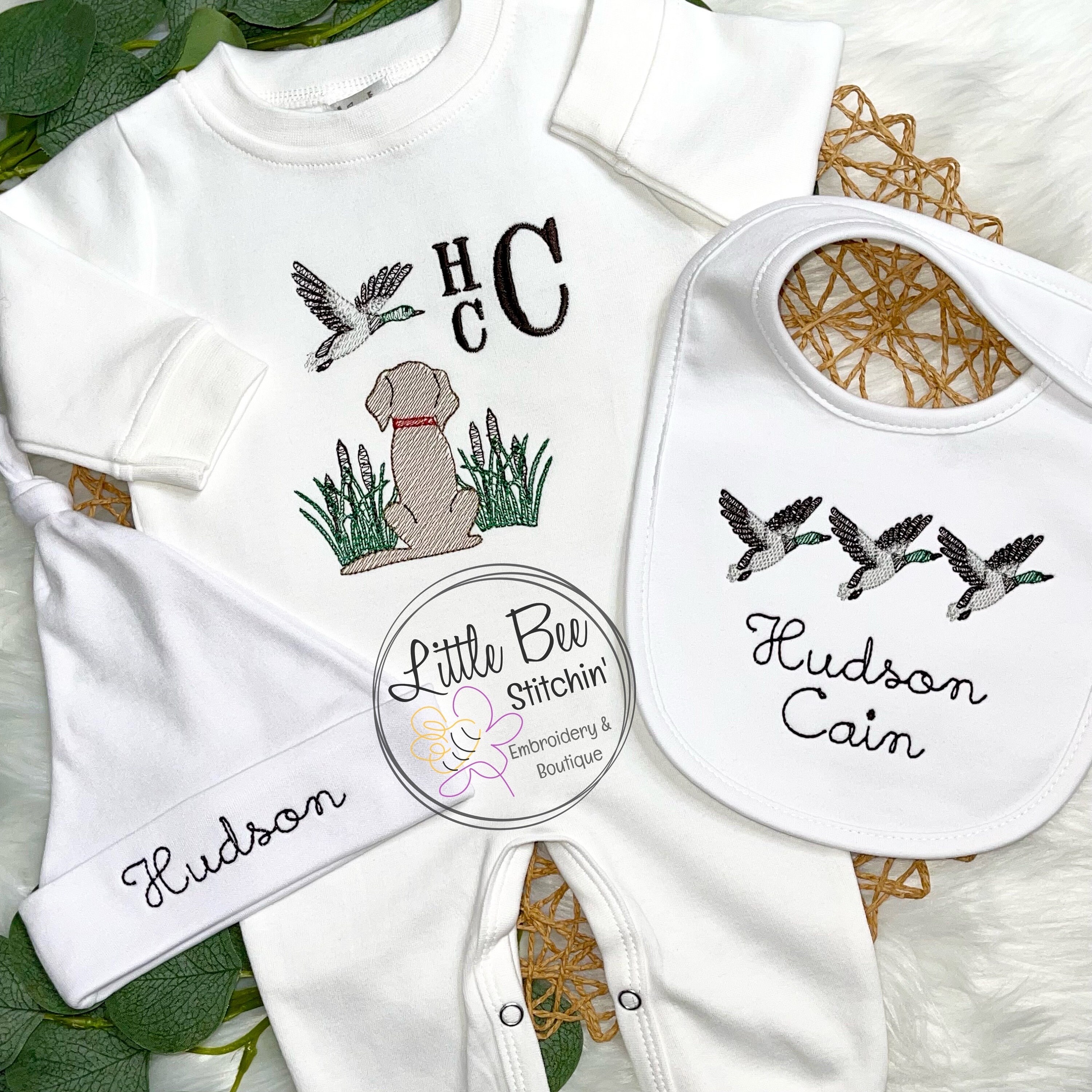 Personalized Embroidered Baby Boy Romper and Bib Set, Newborn Infant ...