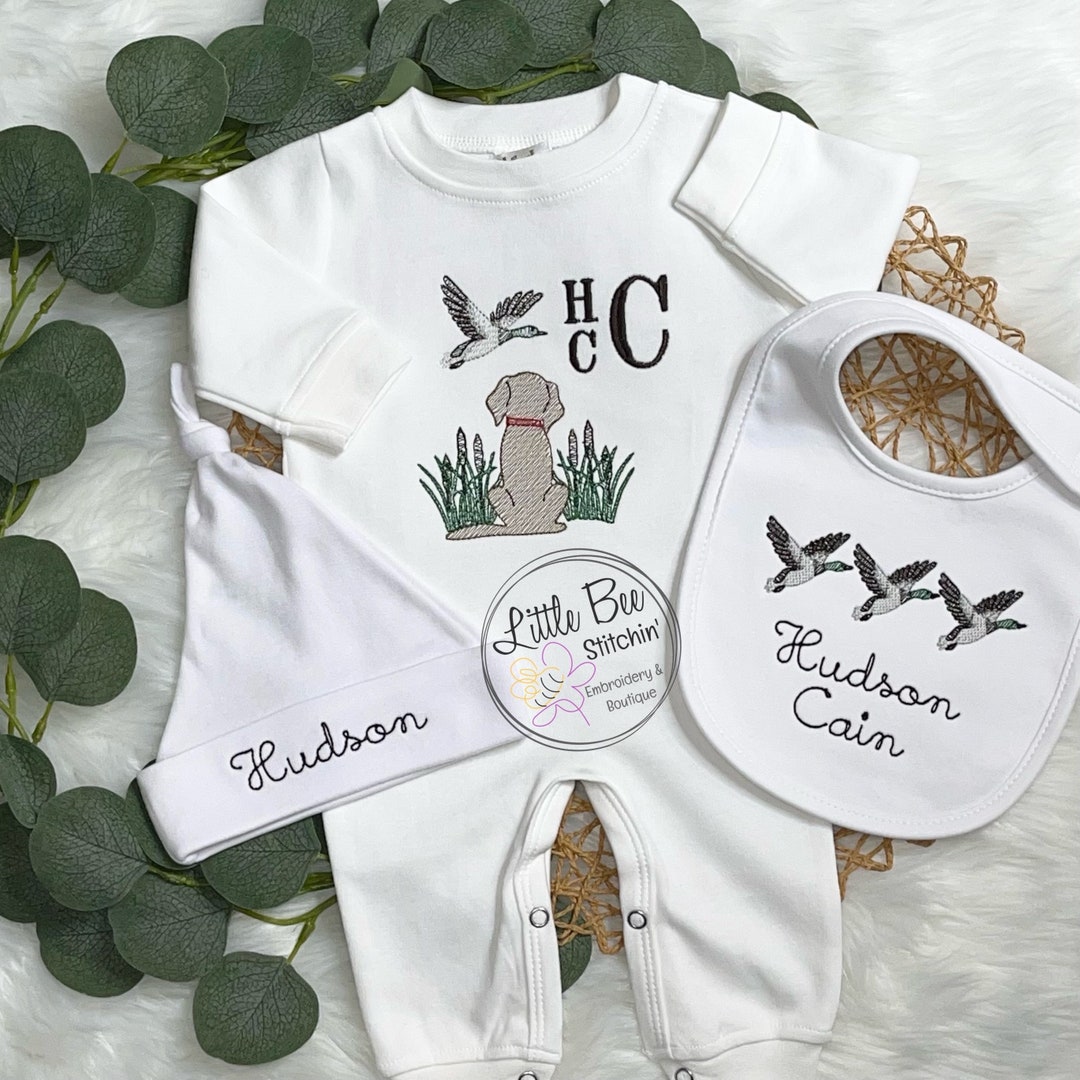 Personalized Embroidered Baby Boy Romper and Bib Set, Newborn Infant ...