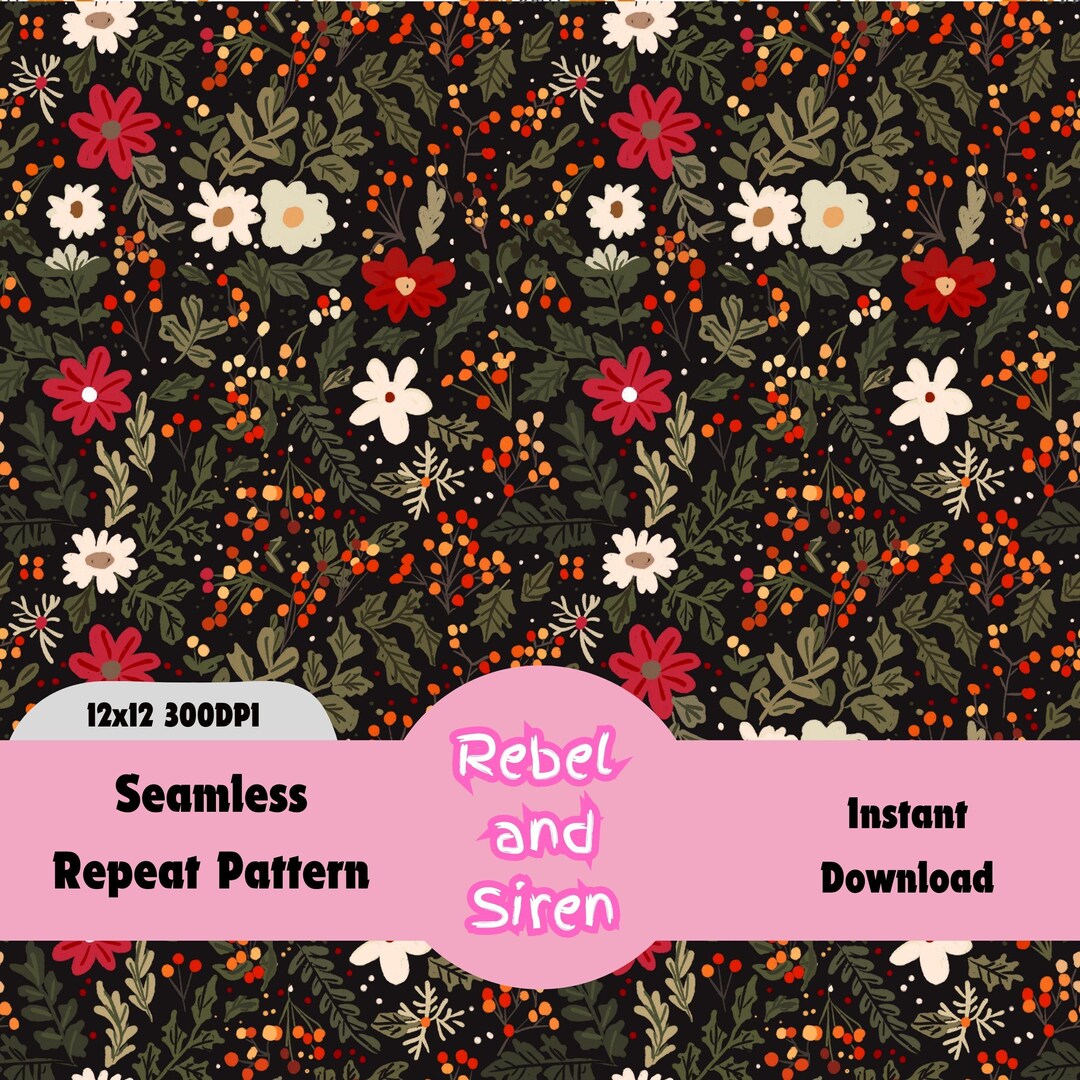 Fall Floral Repeating Pattern, Christmas Seamless Pattern, Autumn ...