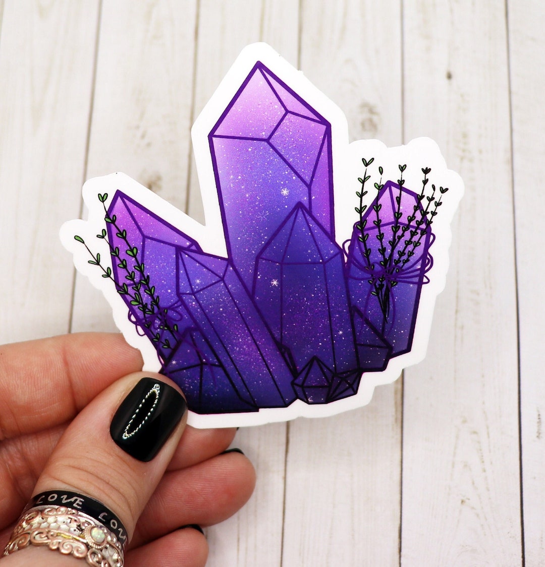 Purple Aesthetic Celestial Crystal Sticker, Starry Night Crystal ...