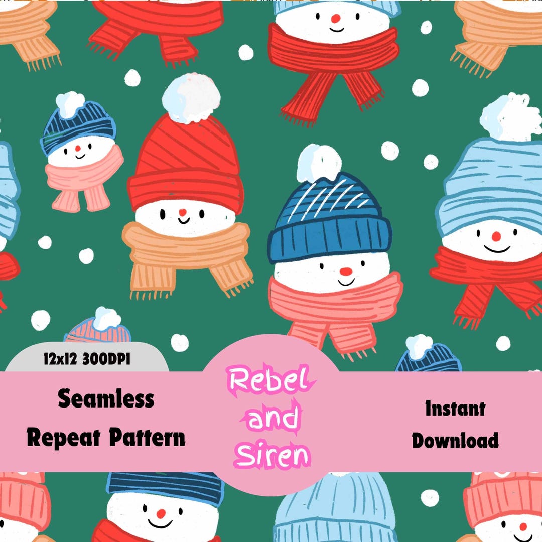 Snowmen Repeating Pattern, Classic Christmas Seamless Pattern, Digital ...