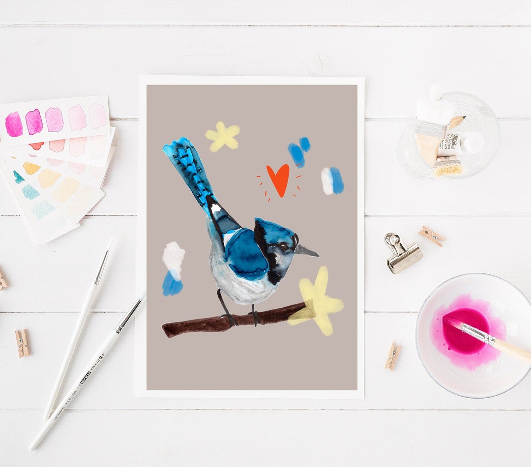 Bird Art Print, Nature Print, Handmade Art Print, Folk Art Decor ...