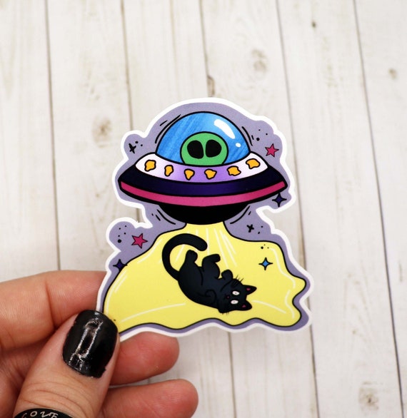 Cat UFO Sticker Cat Sticker UFO Sticker Alien Sticker Cute - Etsy