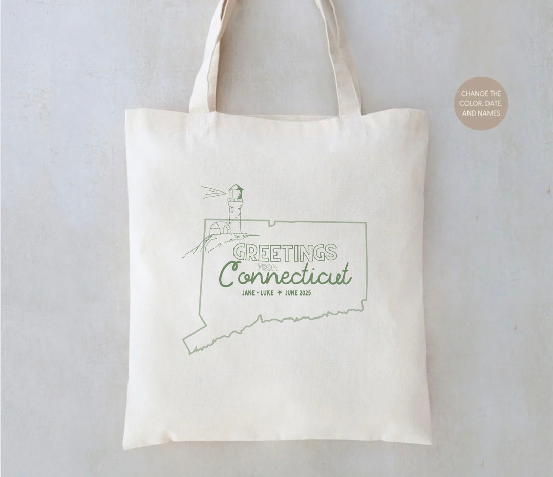 Connecticut Wedding Tote Bag: State Outline Guest Favor - Etsy