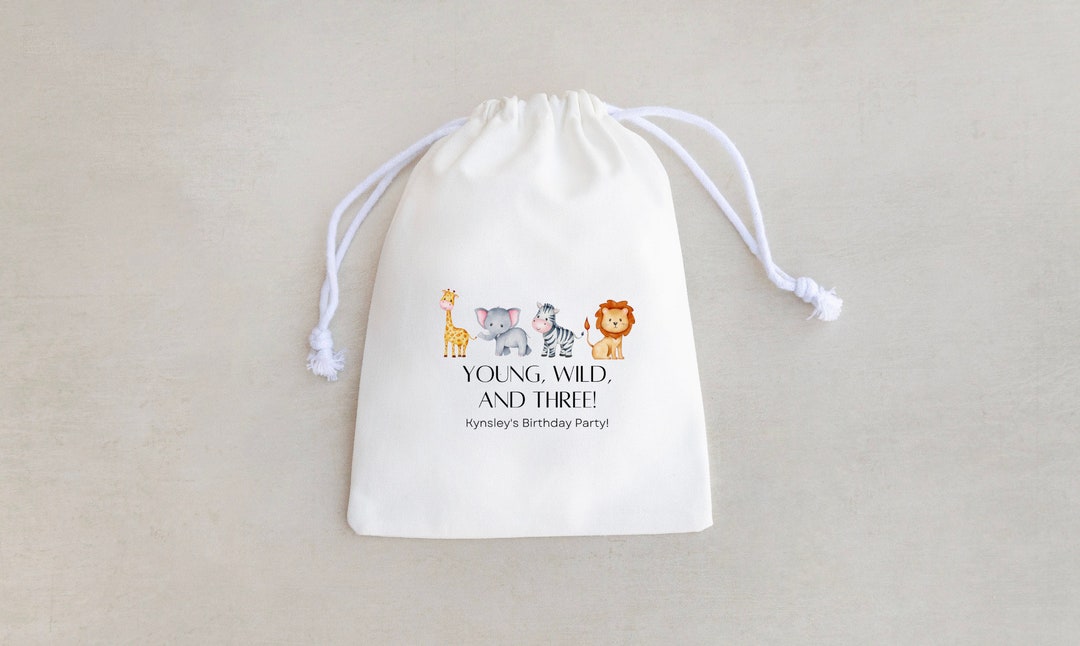 Safari Birthday Favor Bags: Personalized Kids Party, Young Wild & Three ...