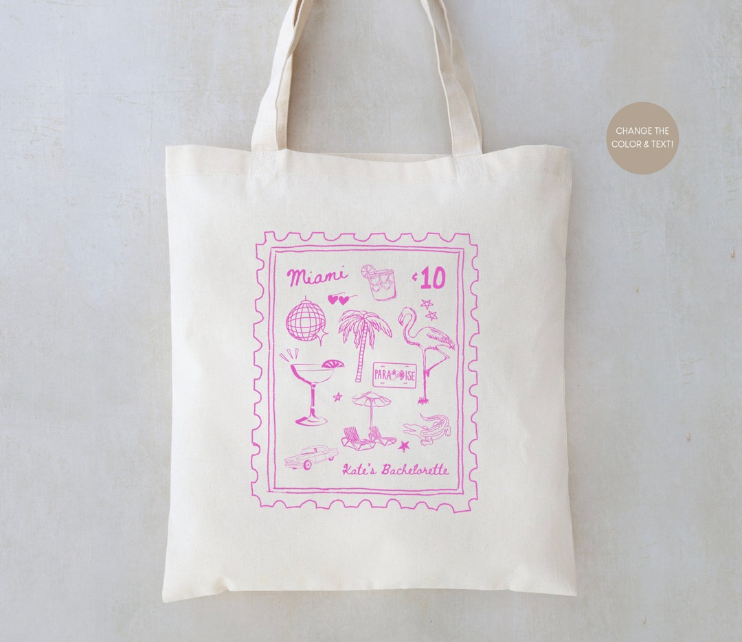 Miami Stamp Bachelorette Party Tote Bag: Custom Club Theme Favor - Etsy