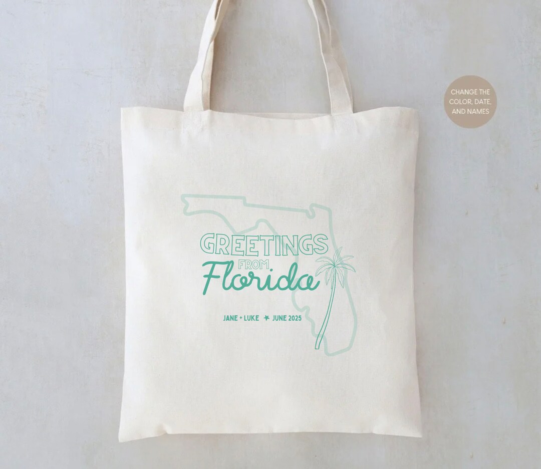Florida Wedding Tote Bag: Personalized Guest Favor, State Outline - Etsy