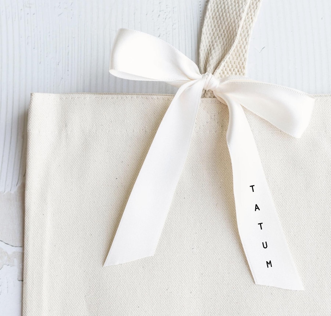 Custom Ribbon Name Tag: Ivory Bow, Bachelorette Wedding Favor - Etsy