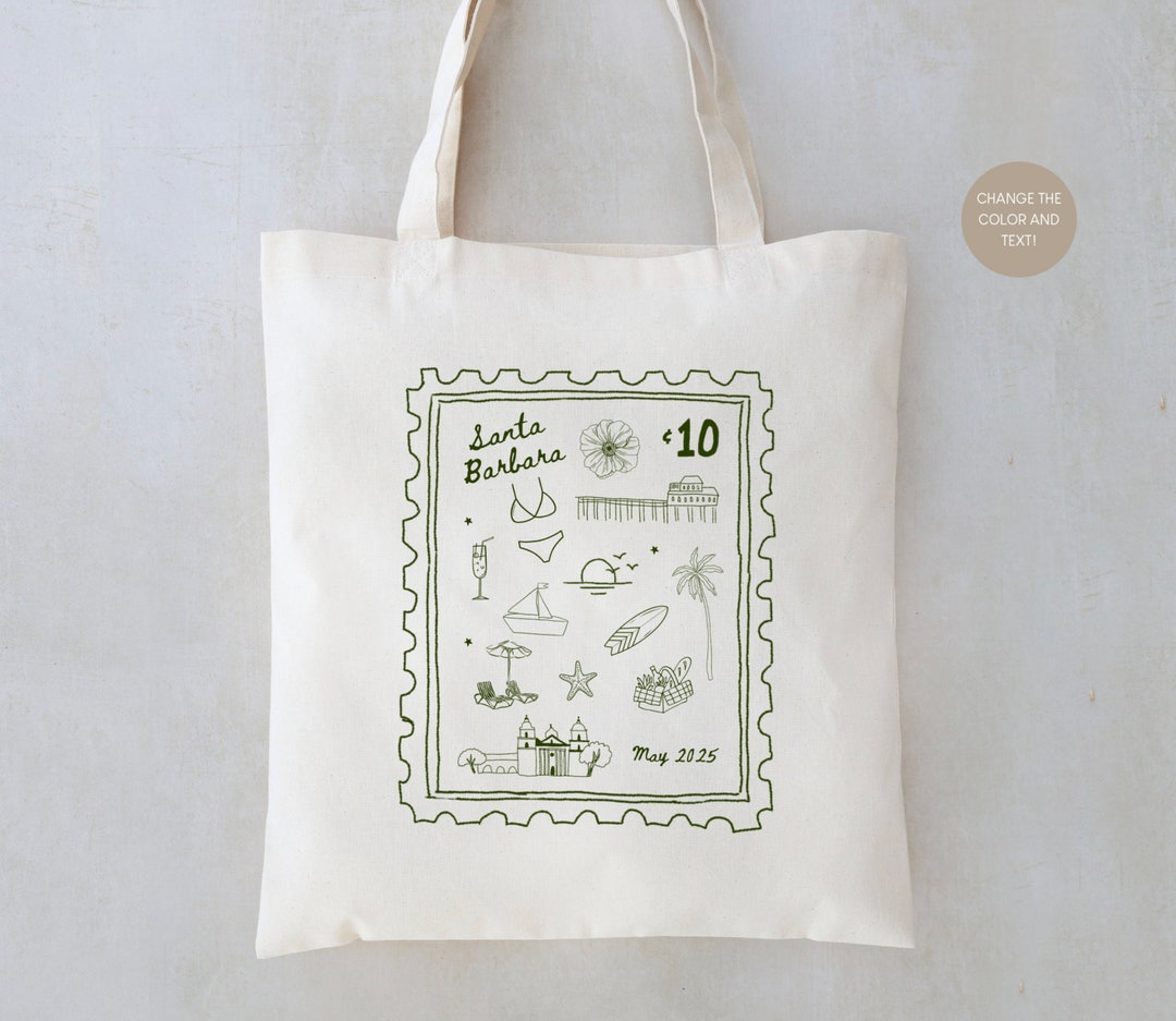 Santa Barbara Stamp Bachelorette Tote: Beach Club Theme - Etsy