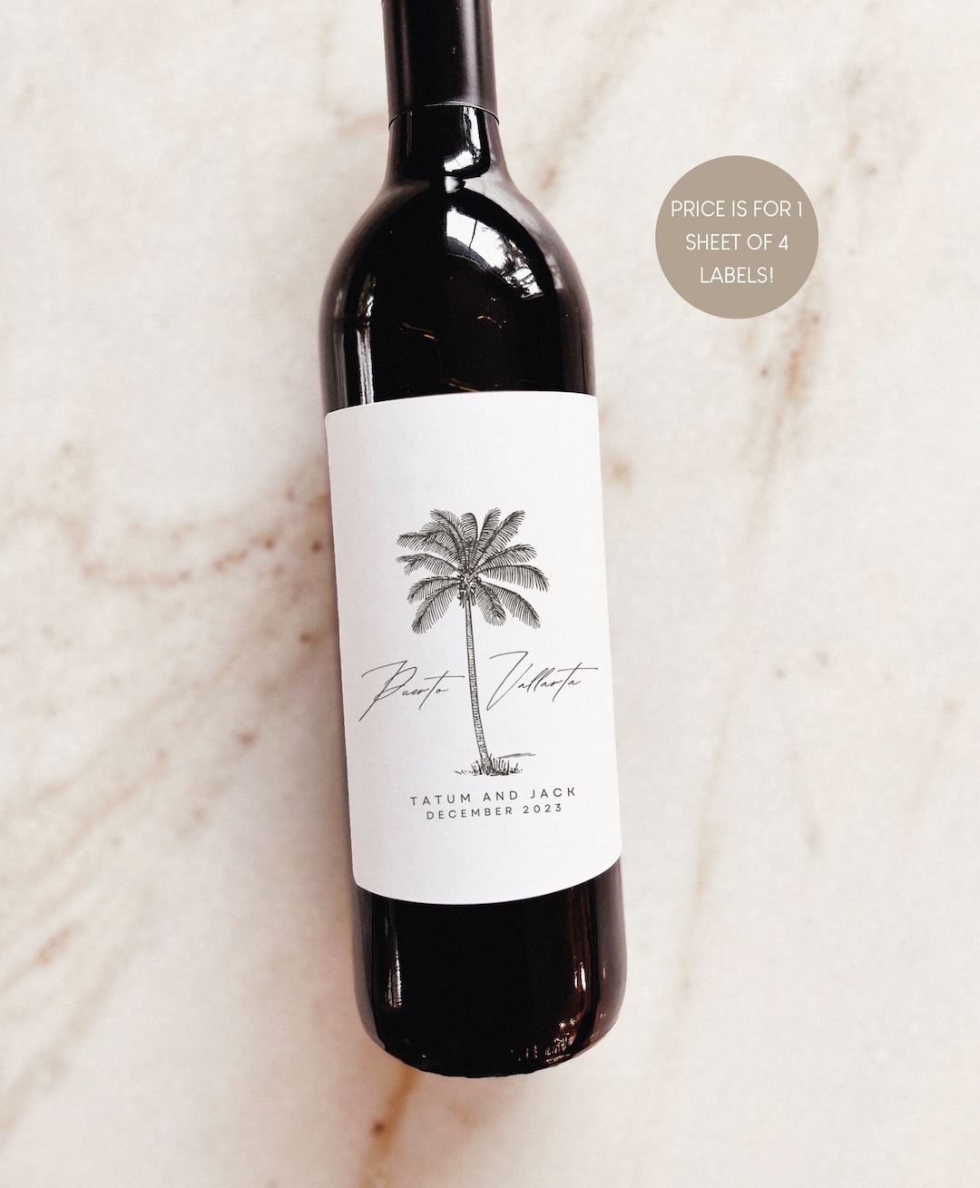 Wedding Wine Labels, Palm Tree Wine Label, Custom Wedding Labels, Wine ...