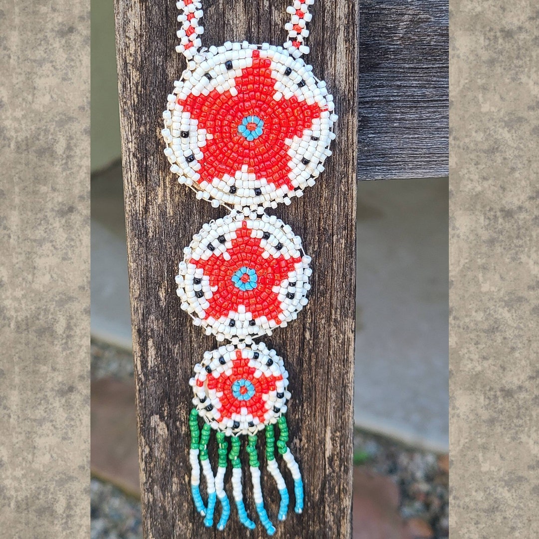 Vintage Native American Hand Loomed Seed Beaded Leather Medallion ...