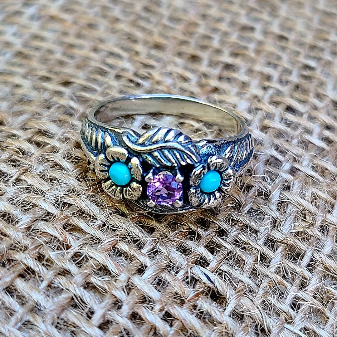 Vintage Carolyn Pollack Sterling Silver Turquoise Amethyst Ring ...