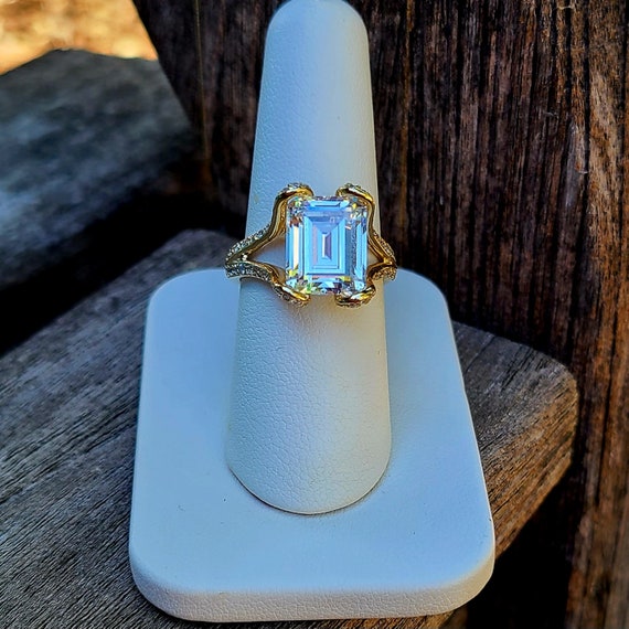 14k Yellow Gold Simulated CZ Emerald Cut Diamond Ring… - Gem