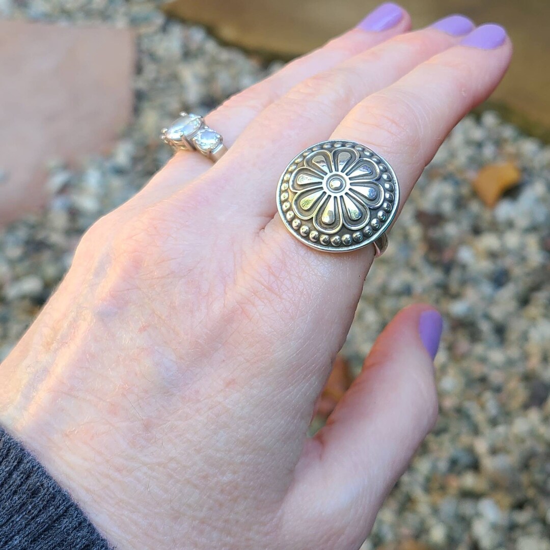 Sterling Silver Large Concho Flower Statement Ring, Sterling Silver ...
