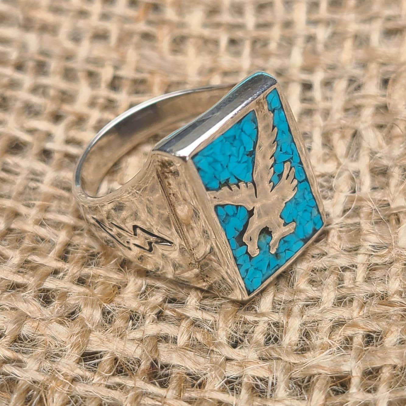 Native American Turquoise Eagle Inlay Sterling Silver Ring, Carolyn ...