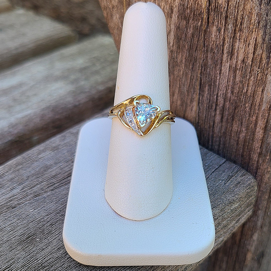 Vintage 10k Yellow Gold Triangle Trillion Cut Light Blue Topaz and ...