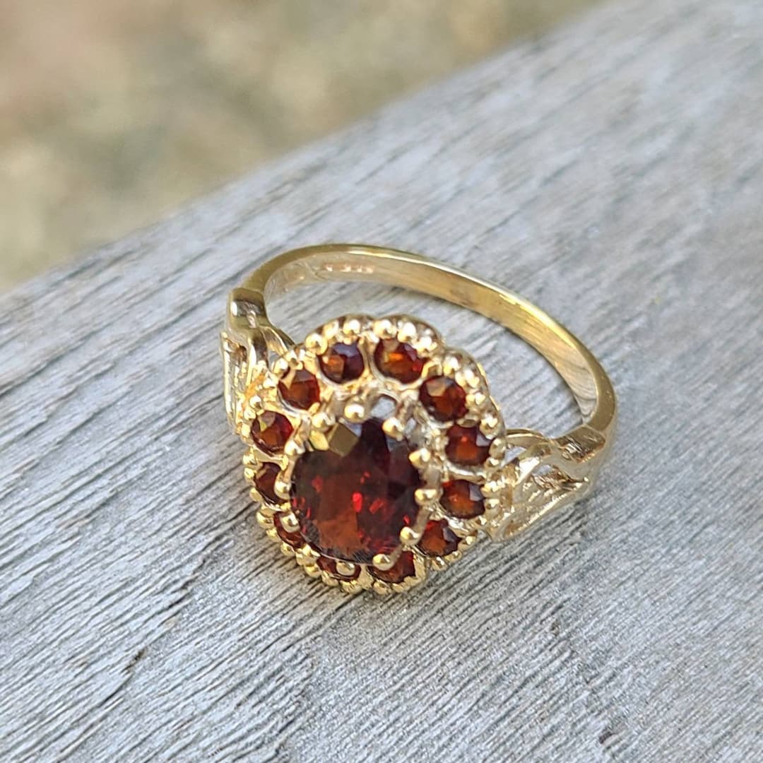 14k Yellow Gold Multi Tier Cluster Garnet Ring, Vintage Garnet Ring ...