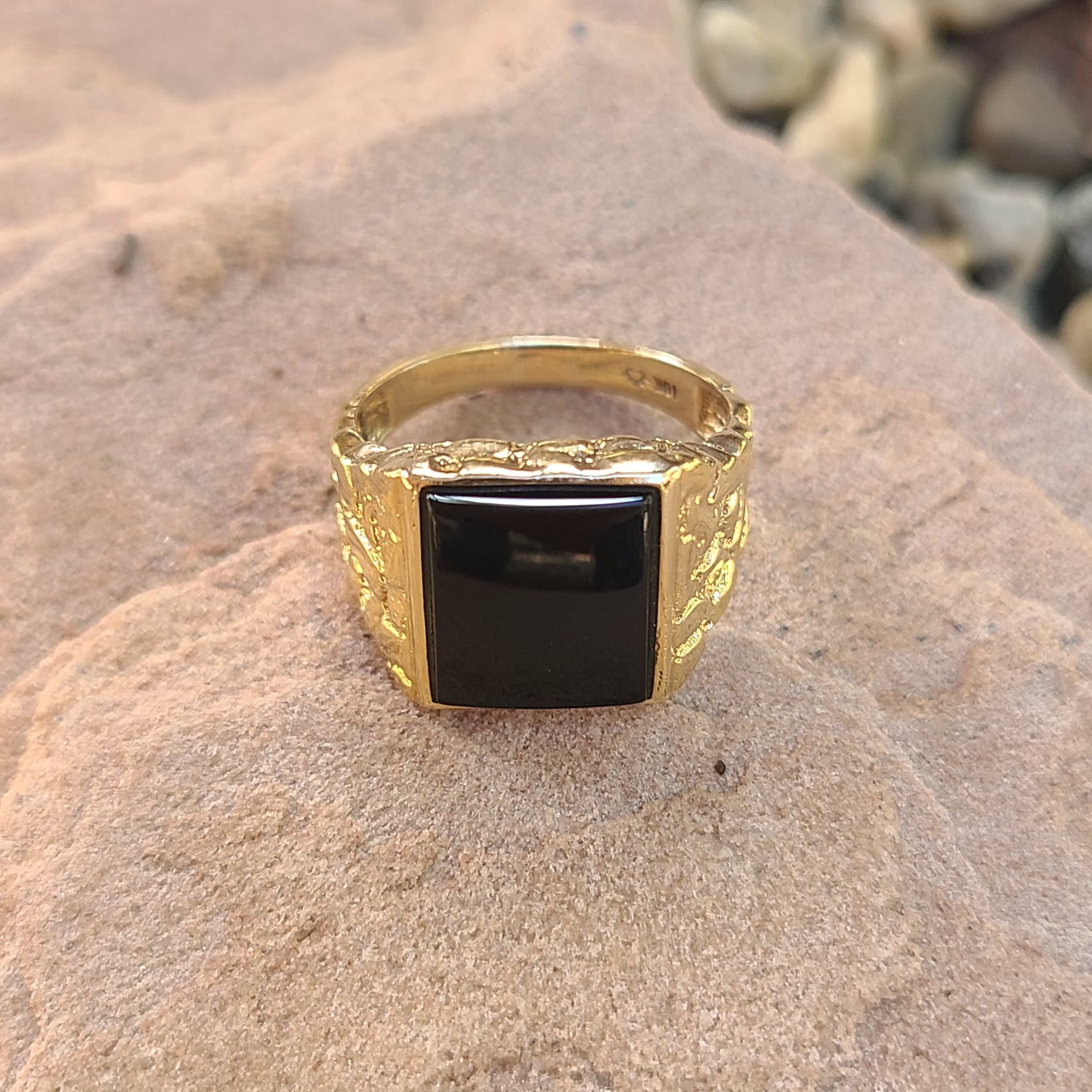 10k Yellow Gold Black Onyx Nugget Ring, Gold Nugget Ring, Onyx Signet ...