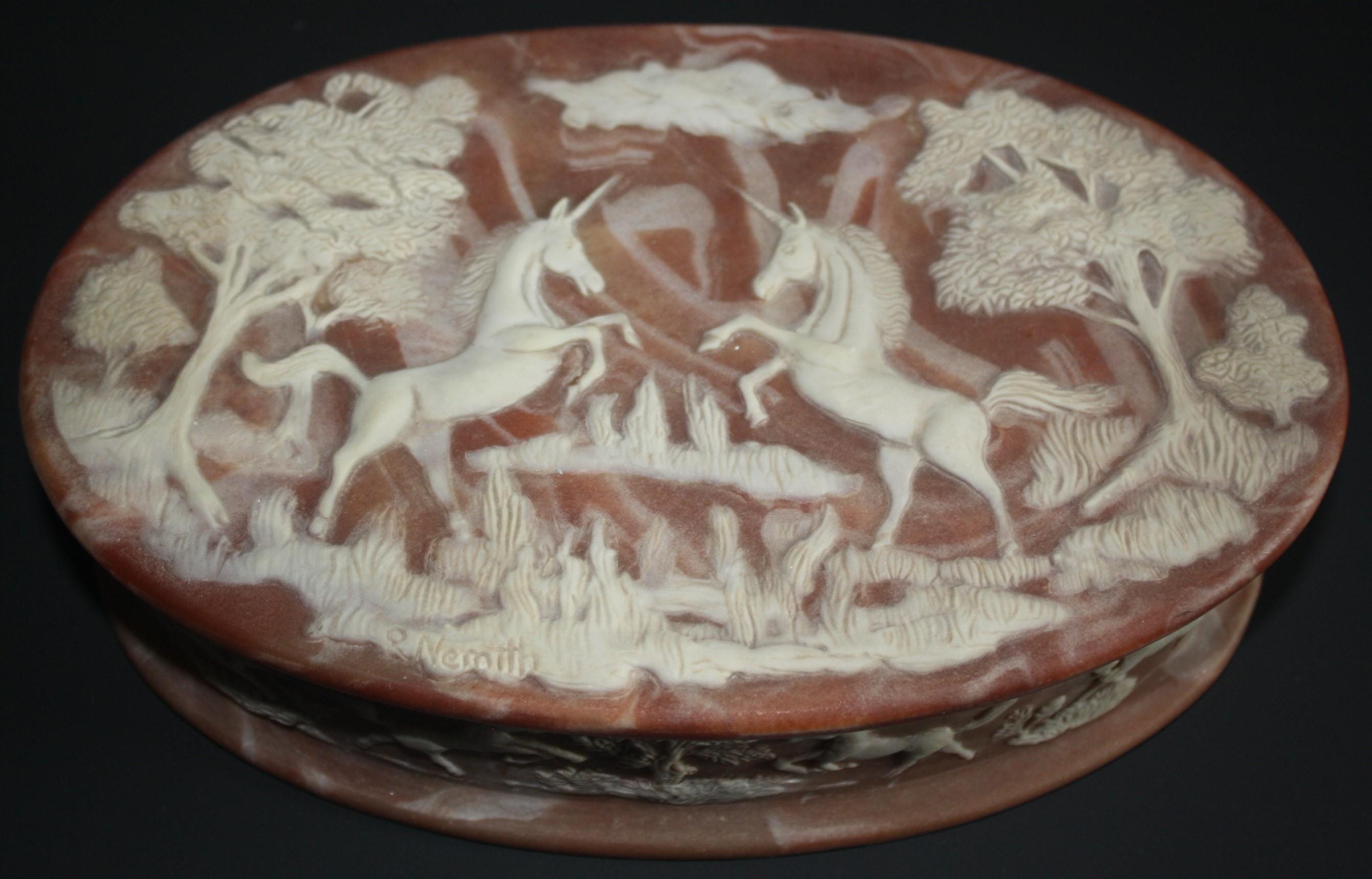 Rare Incolay Stone Jewelry Box With Dancing Unicorns Under the Trees - Etsy