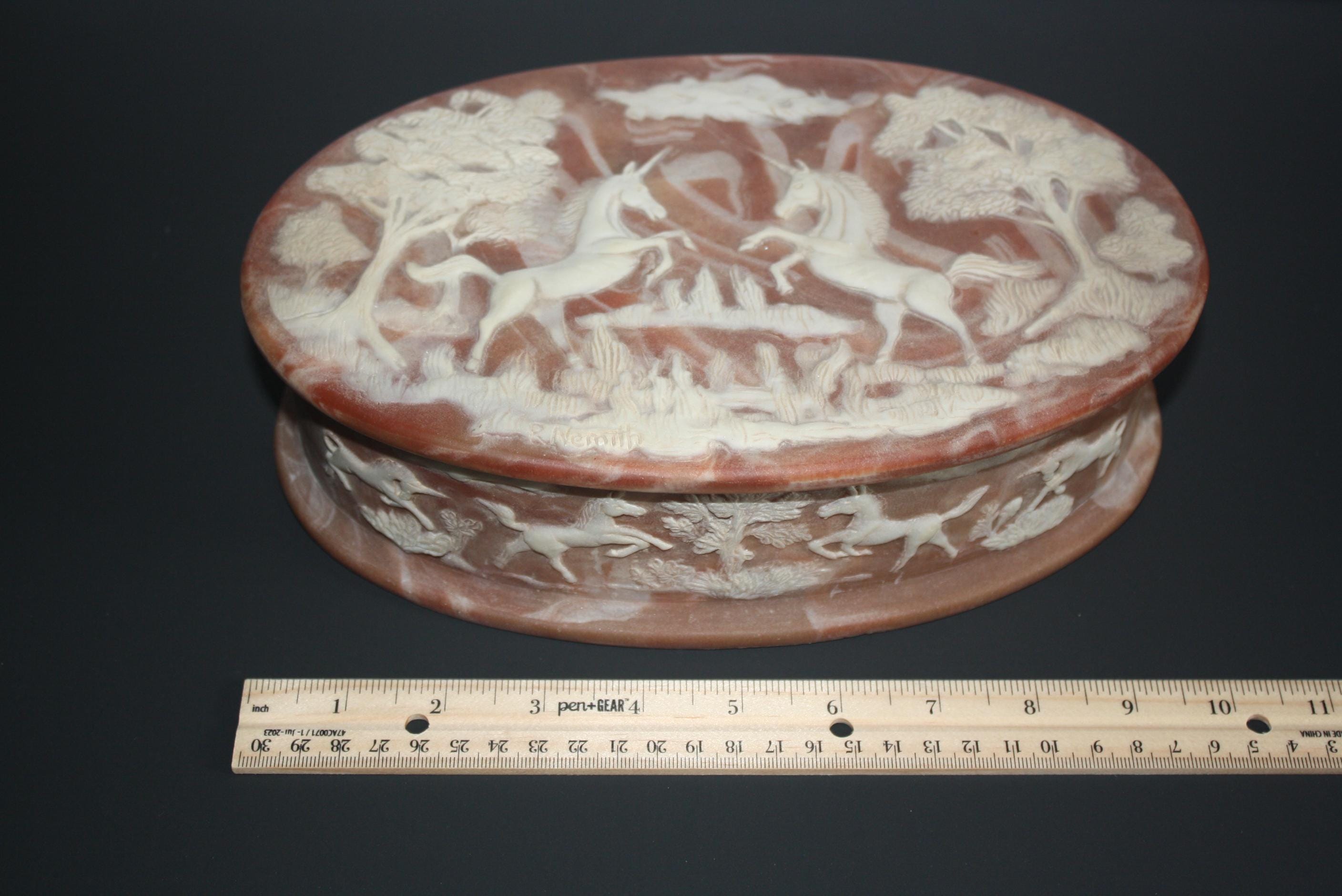Rare Incolay Stone Jewelry Box With Dancing Unicorns Under the Trees - Etsy