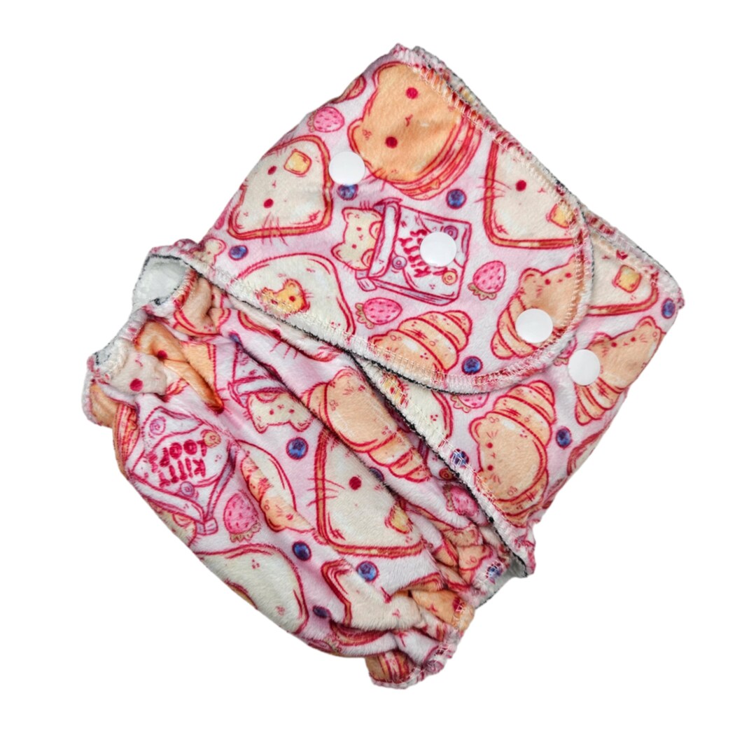 Hybrid Fitted One Size Cloth Diaper kitty Breakfast - Etsy