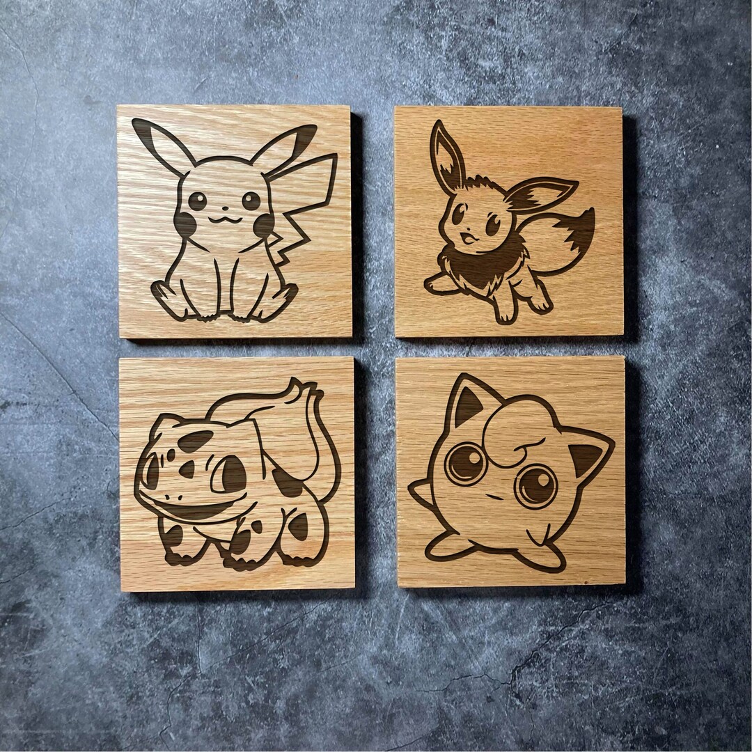 Pokemon Coasters - 16 Designs - Real Solid Oak Wood - Pikachu Charizard ...