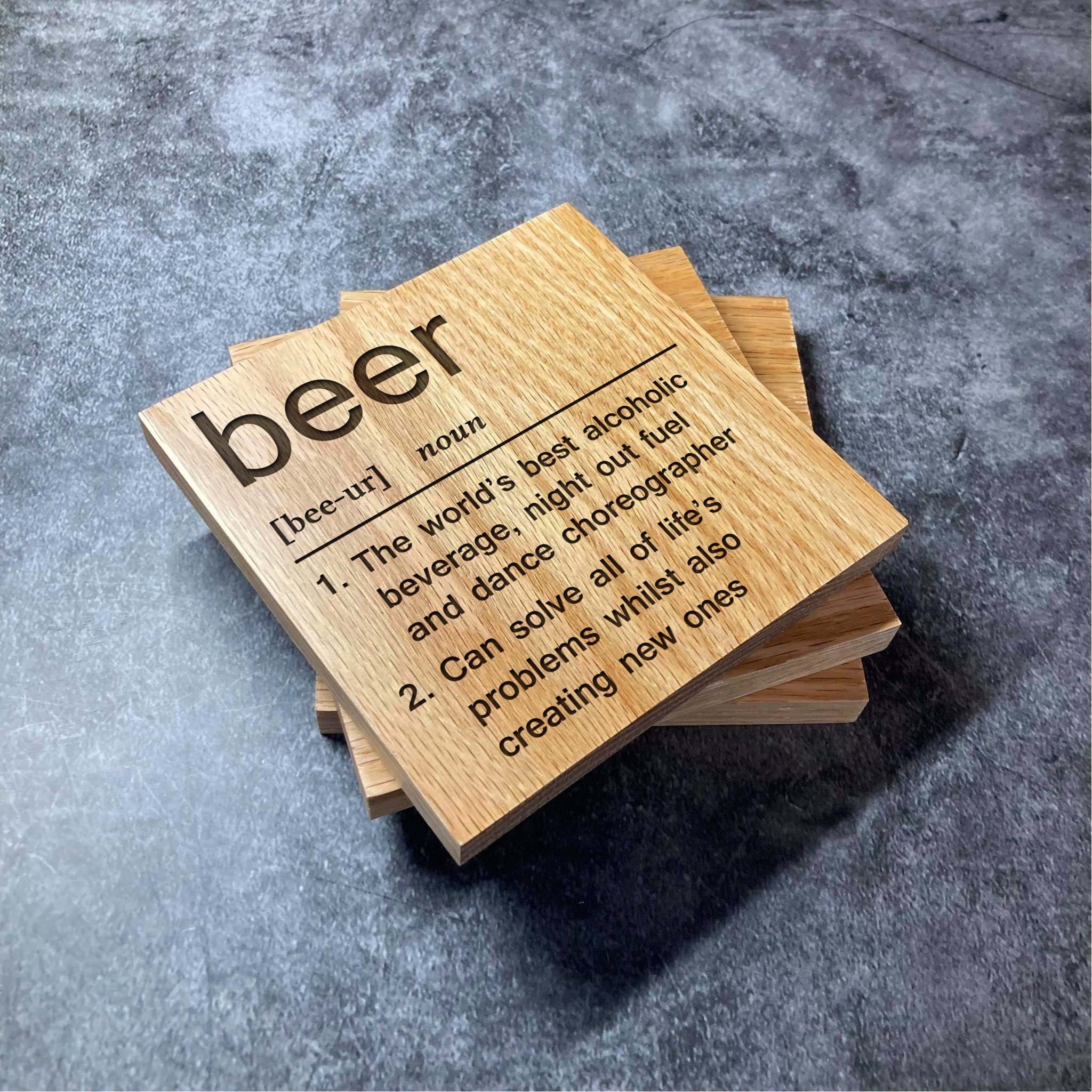 Alcohol Definition Coasters - Deluxe Varnished Oak Wood - Funny ...