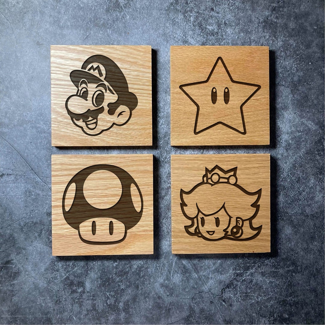 Super Mario Coasters - 10 Designs - Varnished Oak Wood Coaster - Etsy UK