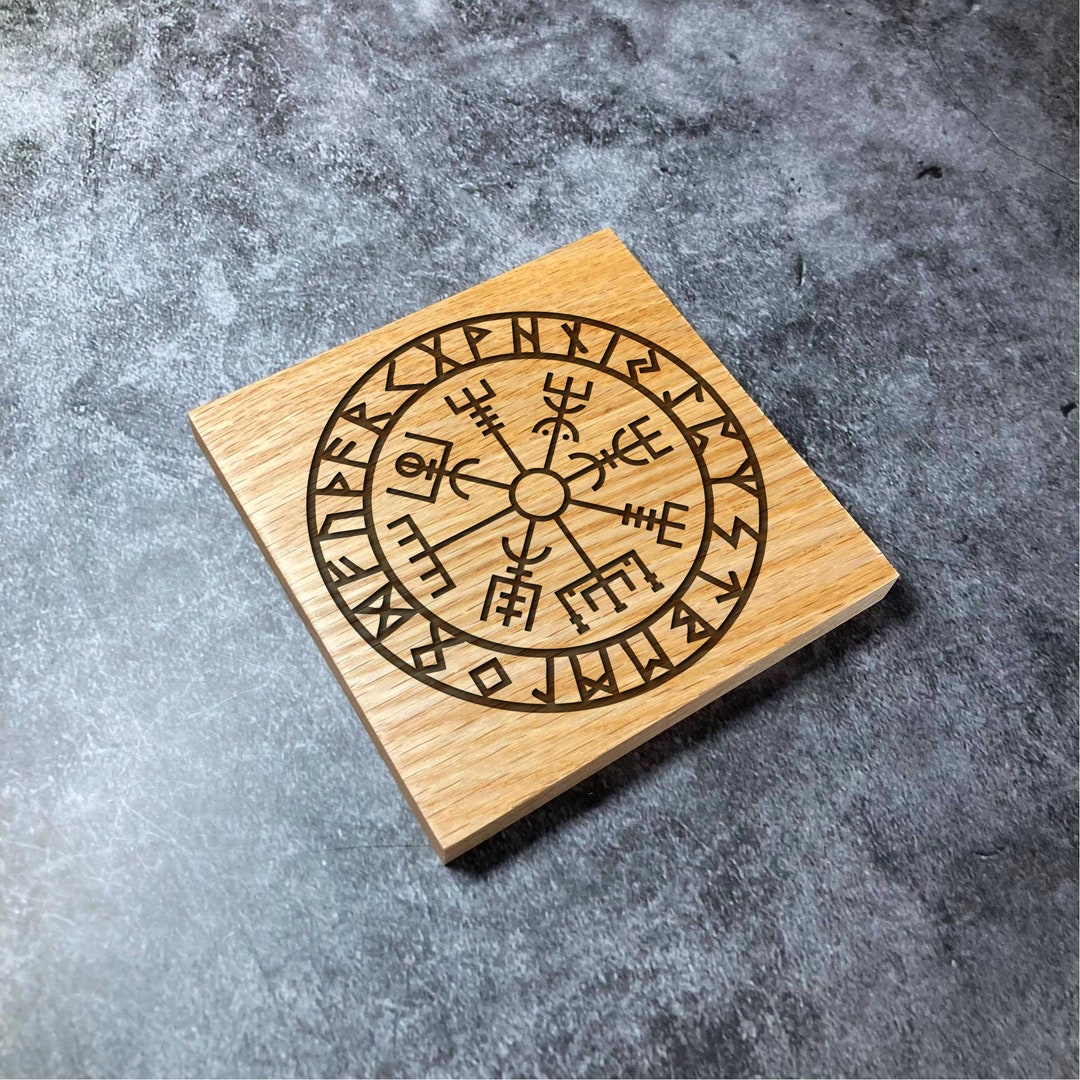 Viking Compass Coaster Vikings Ancient Design Deluxe Varnished Oak Wood ...