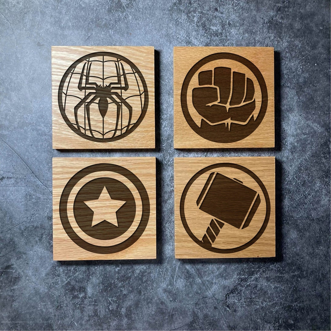 Avengers Coasters Real Solid Oak Wood 12 Designs Marvel - Etsy UK