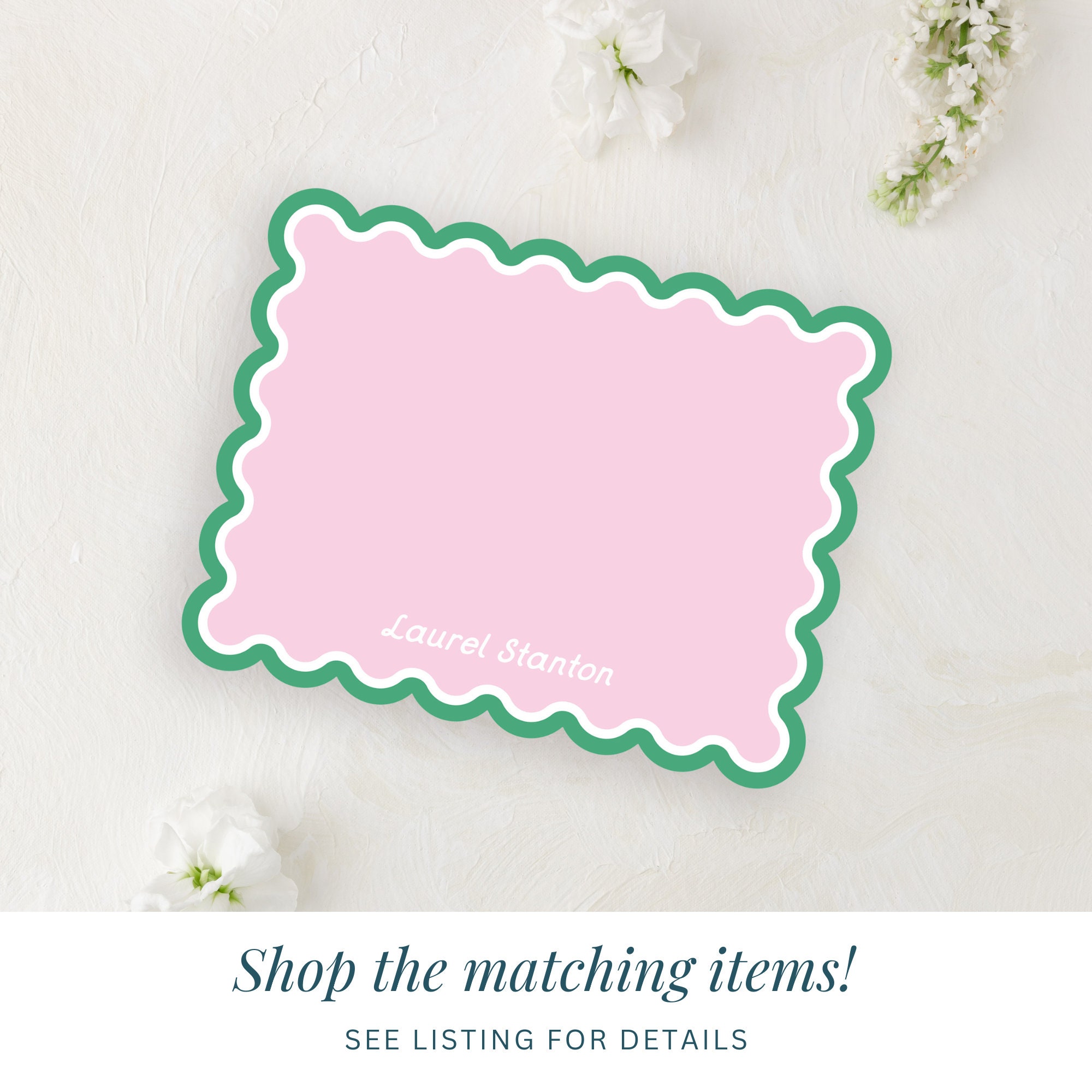 Preppy Pink & Green Personalized Gift Tag Set With Scallop Border - Etsy