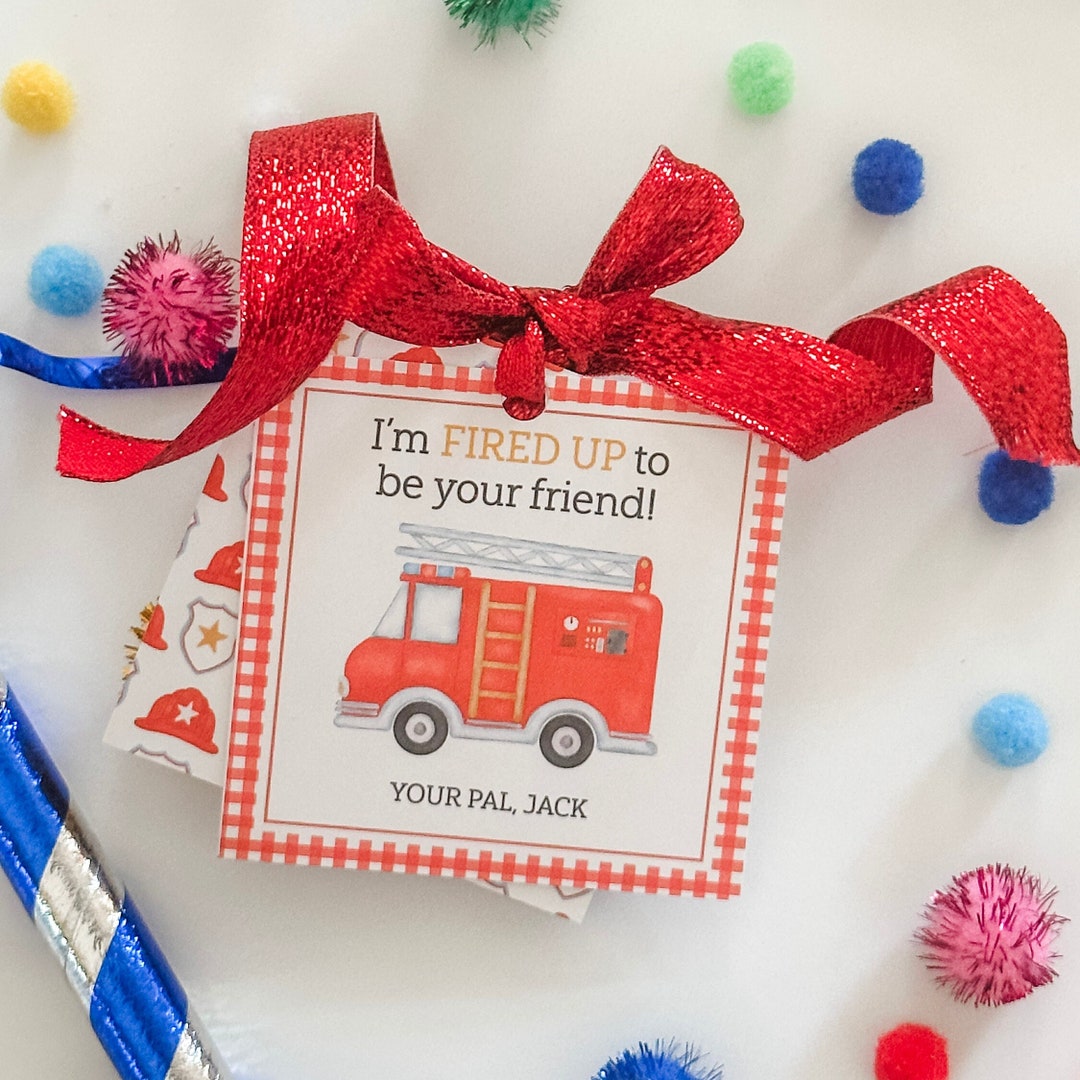 Fire Truck Kids Valentine, Kids Classroom Valentine, Valentine's Day ...