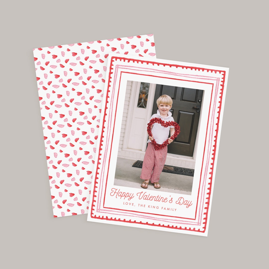 Pink & Red Valentine's Day Photo Card, Printed Custom Photo Card for ...